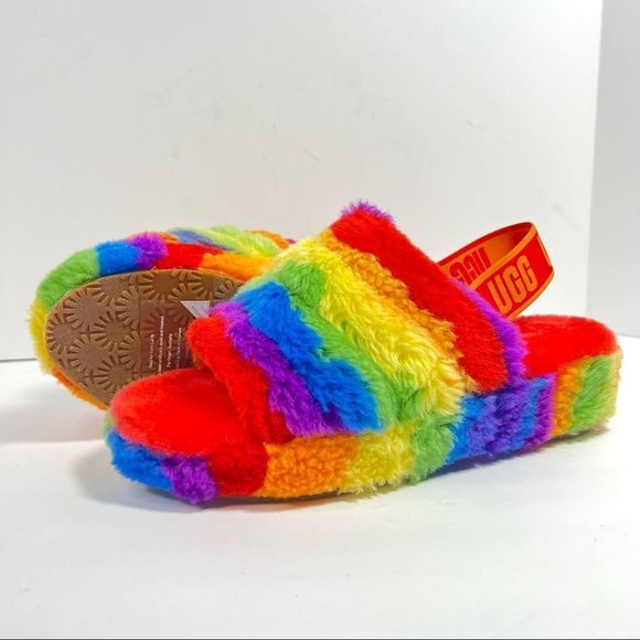 UGG | Shoes | Uggfluff Yeahcali Pride Collage Slide In Rainbow Stripes ...